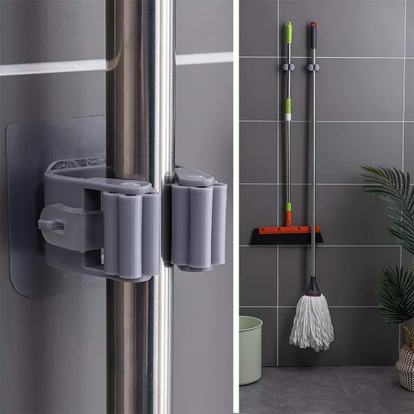 Mop And Broom Self Adhesive Holder Wall Mount Magic Hanger Organizer ...